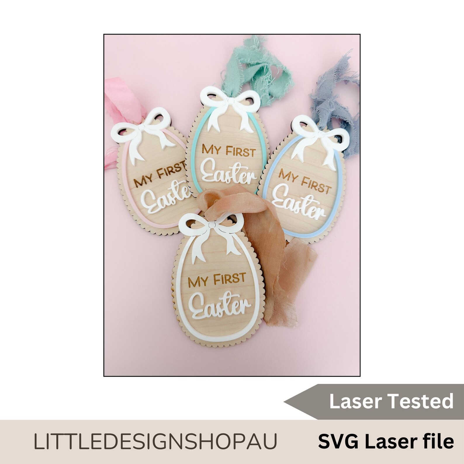 Scallop and Bow Easter Tag SVG File: Laser Cut 'my First Easter ...
