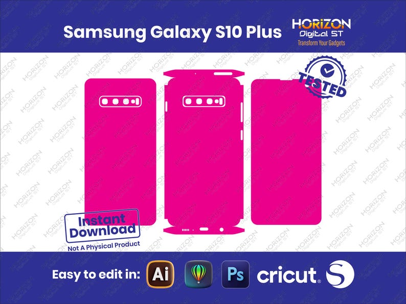 Samsung Galaxy S10 Plus Skin Template Full Wrap SVG, Eps, AI, PDF, Cricut Silhouette Vector Cut ...