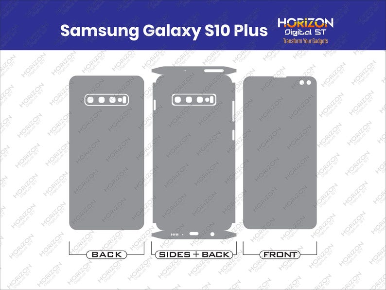 Samsung Galaxy S10 Plus Skin Template Full Wrap SVG, Eps, AI, PDF, Cricut Silhouette Vector Cut ...