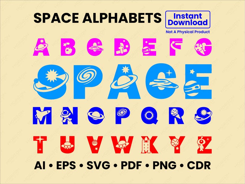 Space Alphabet SVG | Space Font Letters & Numbers | Astronaut, Alien ...