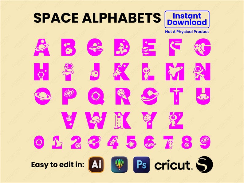 Space Alphabet SVG | Space Font Letters & Numbers | Astronaut, Alien ...