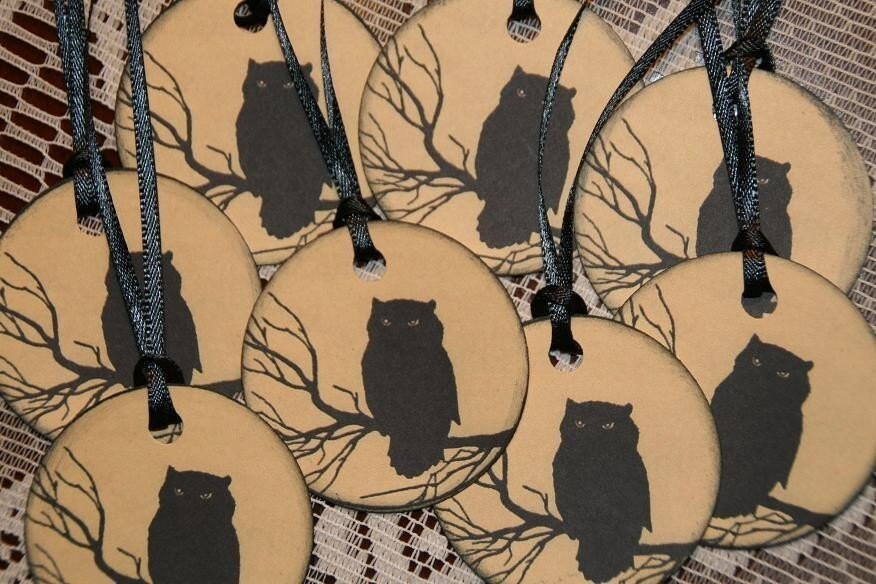 Black Owl Round Gift Tags - Etsy