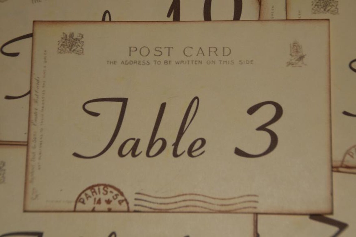 Wedding Table Number Cards, Vintage Paris Postcard Style, Tables 1-20 ...
