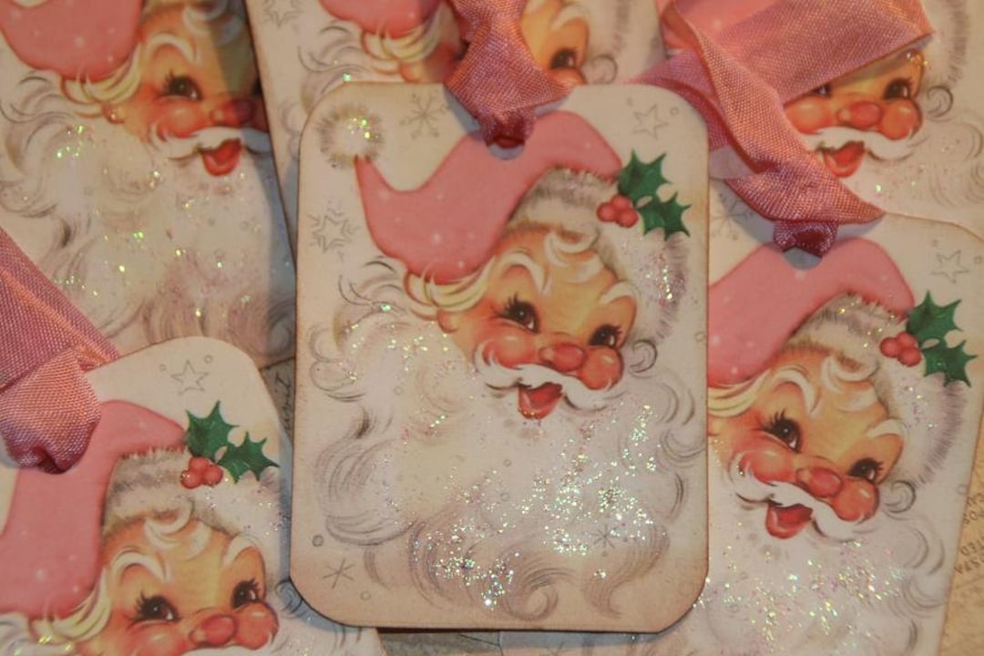 Christmas Gift Tags, Pink Christmas, Pink Santa Tags, Holiday Tags - Etsy