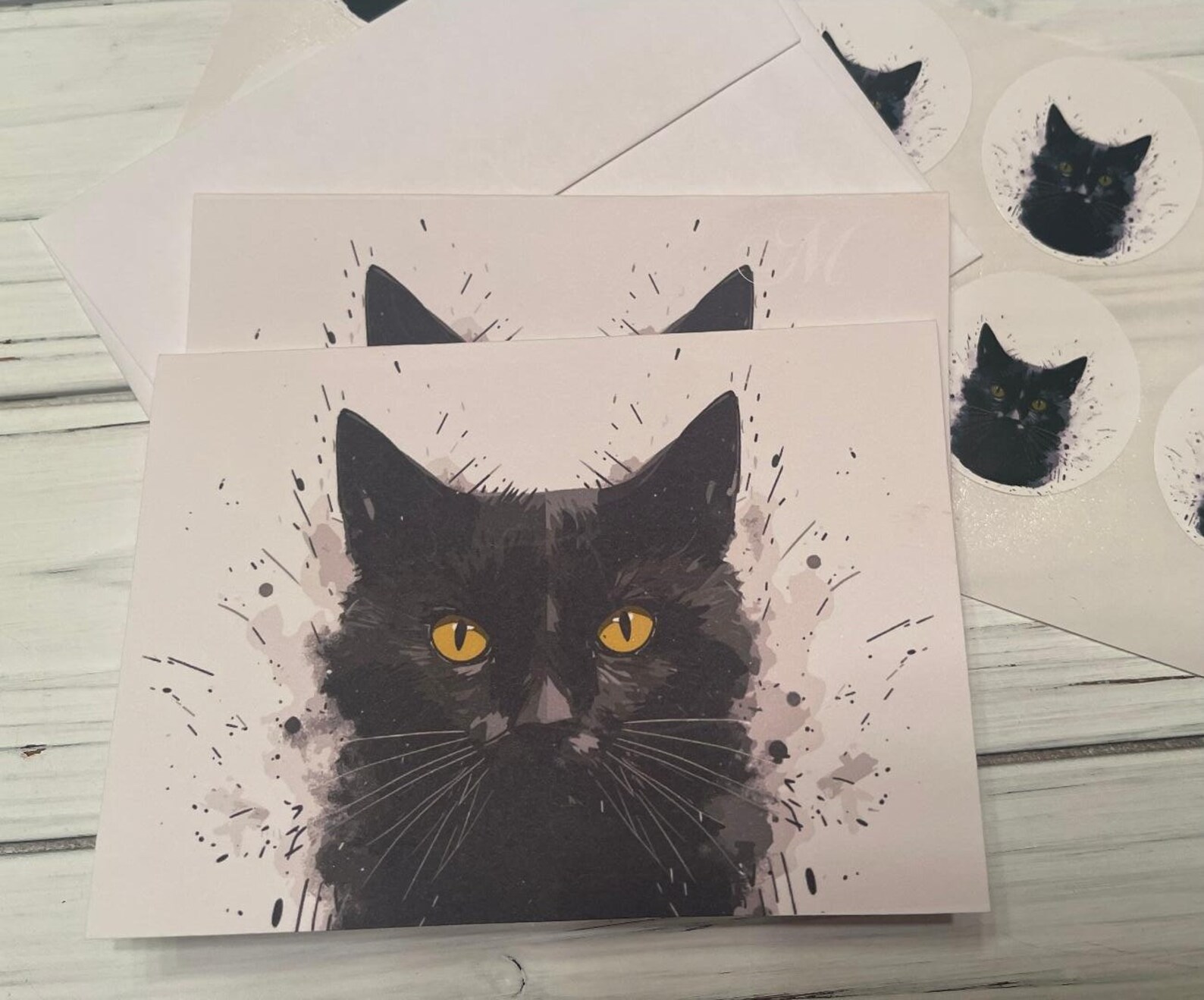 Black Cat Note Cards, Greeting Cards, Halloween Card, Blank Inside With ...
