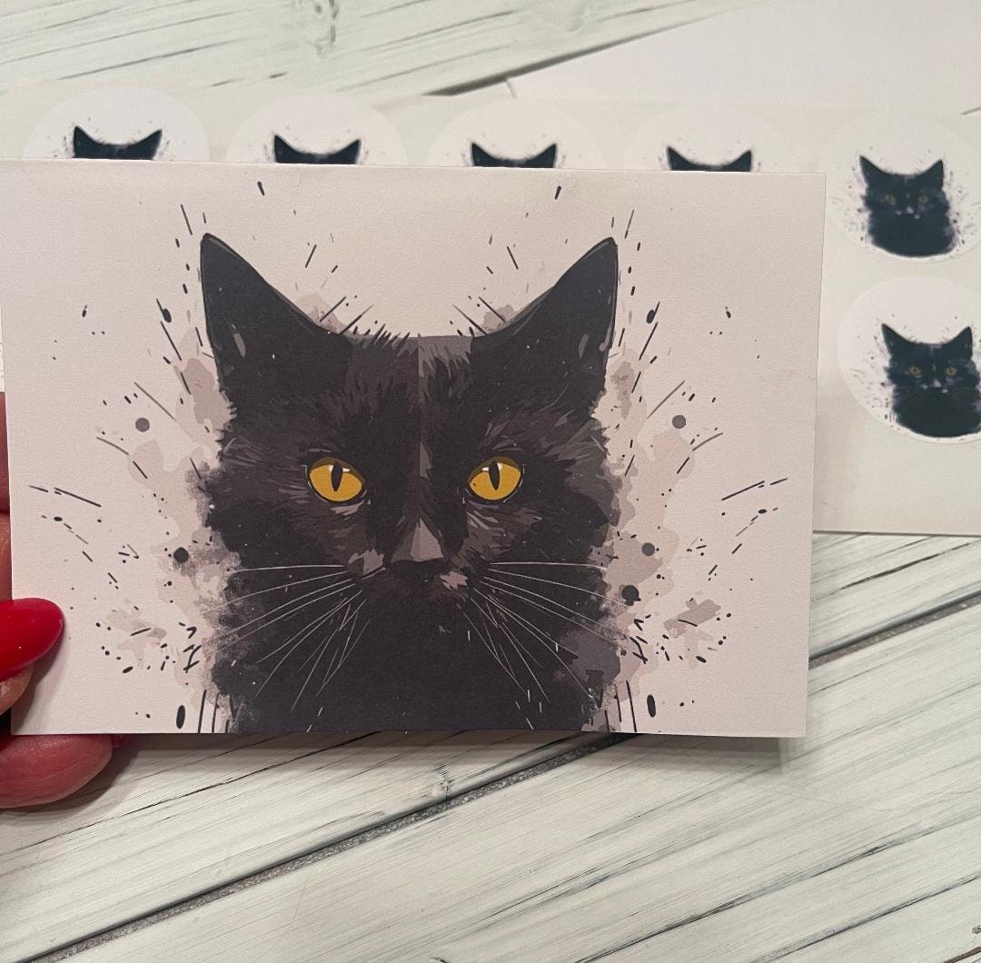Black Cat Note Cards, Greeting Cards, Halloween Card, Blank Inside With ...