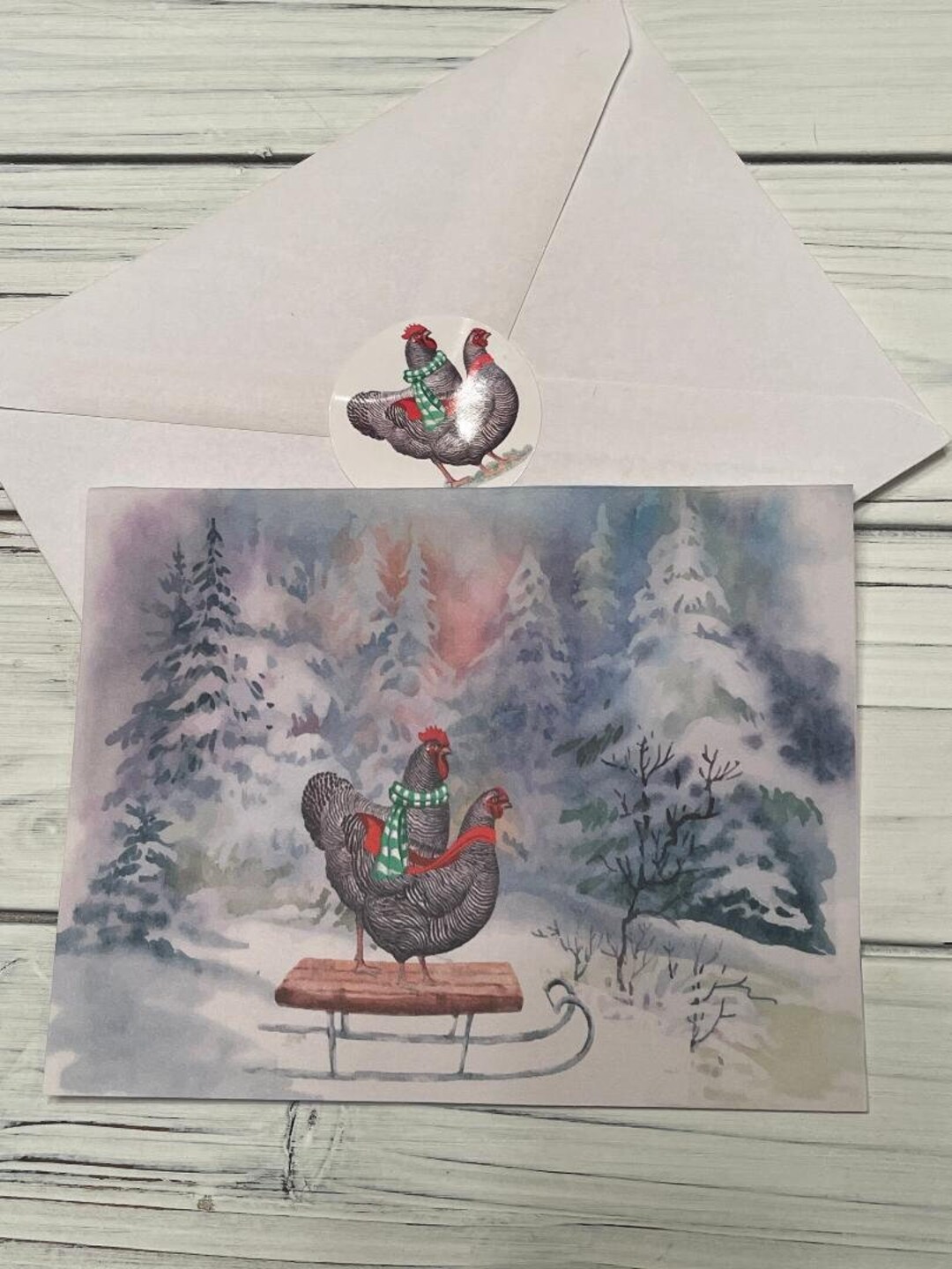 Chicken Christmas Card Set With Envelopes, Envelope Seals, Barred Rock ...
