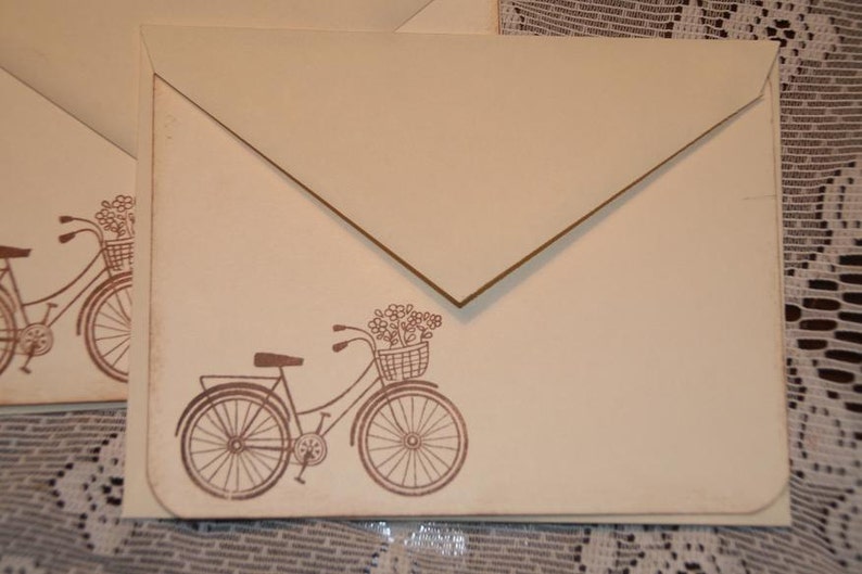Bicycle Note Cards With Envelopes, Set of 8 Gift Wrapped, Hand Stamped ...