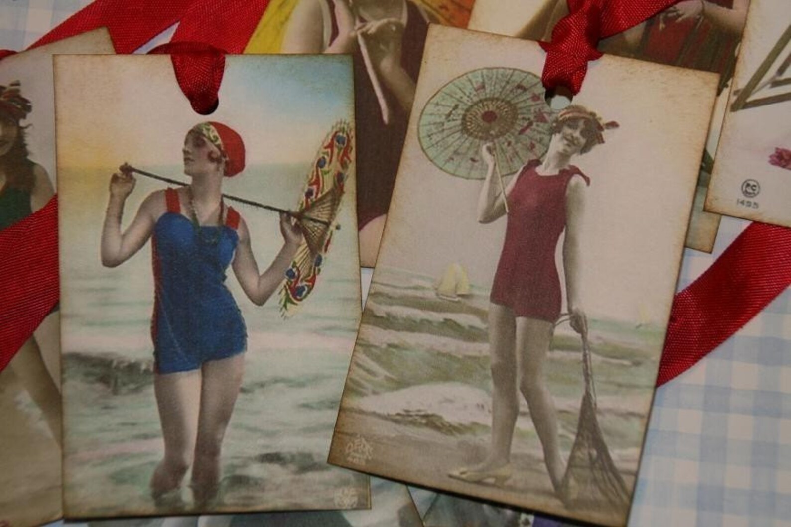 Flapper Swimsuit Gals With Parasols Gift Tags - Etsy