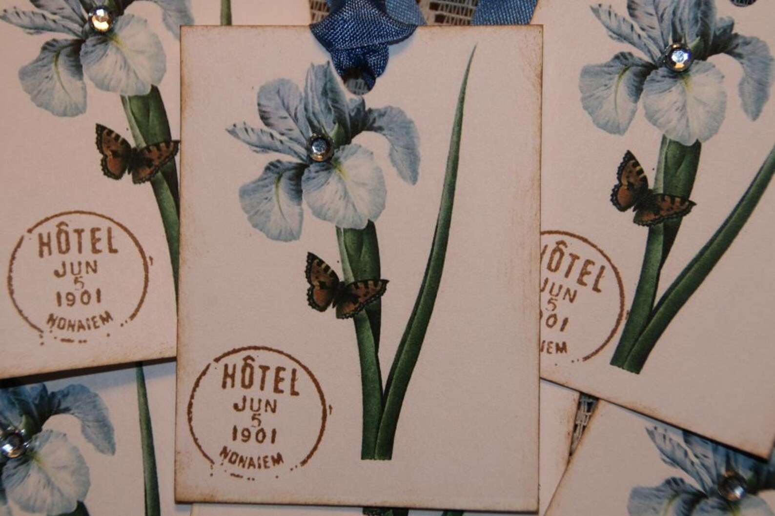 Blue Iris Flower Gift Tags With Rhinestone - Etsy