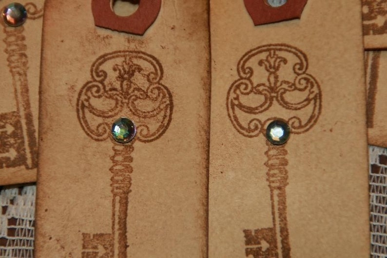 12 Primitive Vintage KEY Gift Tags With Rhinestone | Etsy