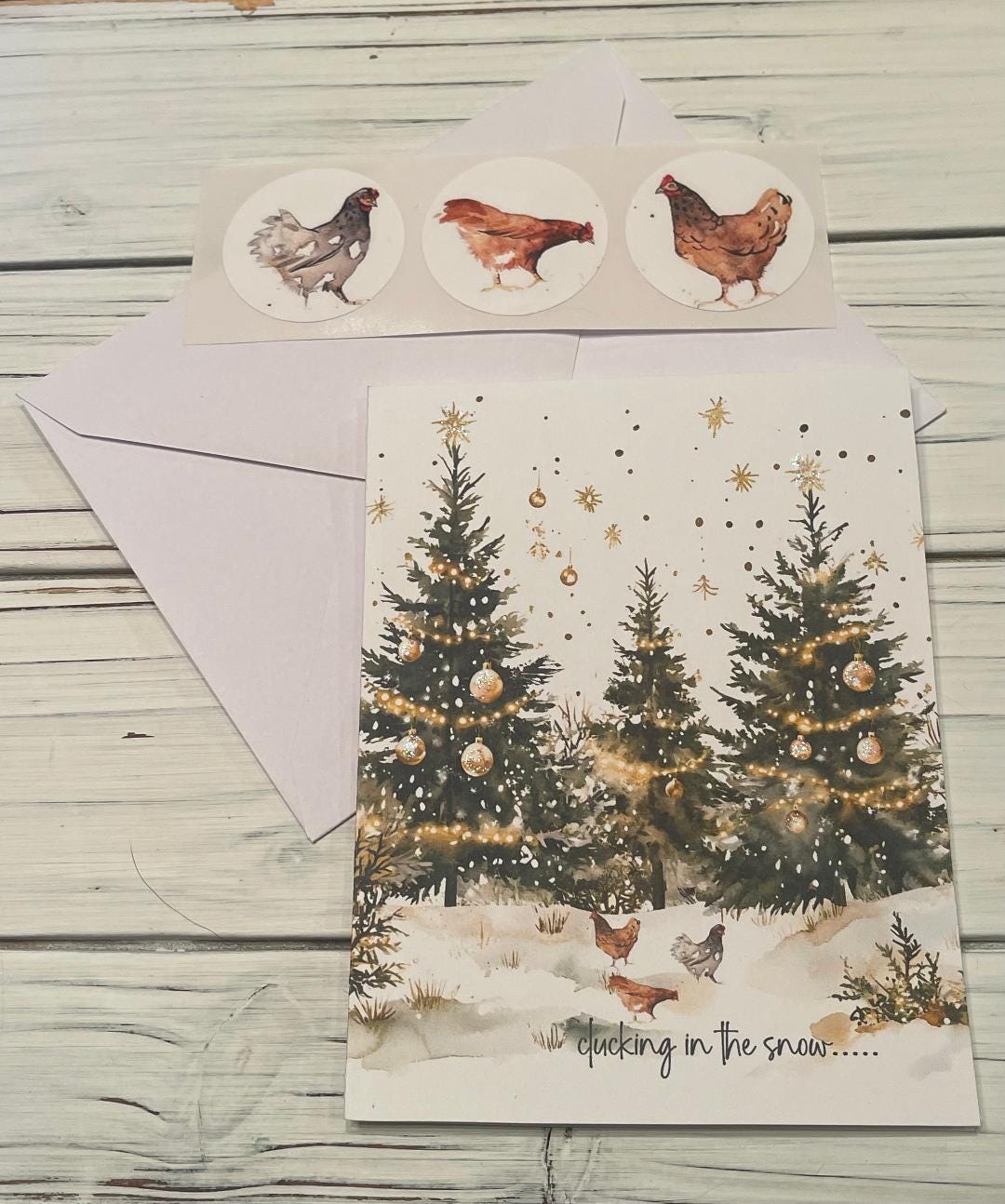 Chickens Christmas Card Set With Envelopes & Seals, Clucking in the ...