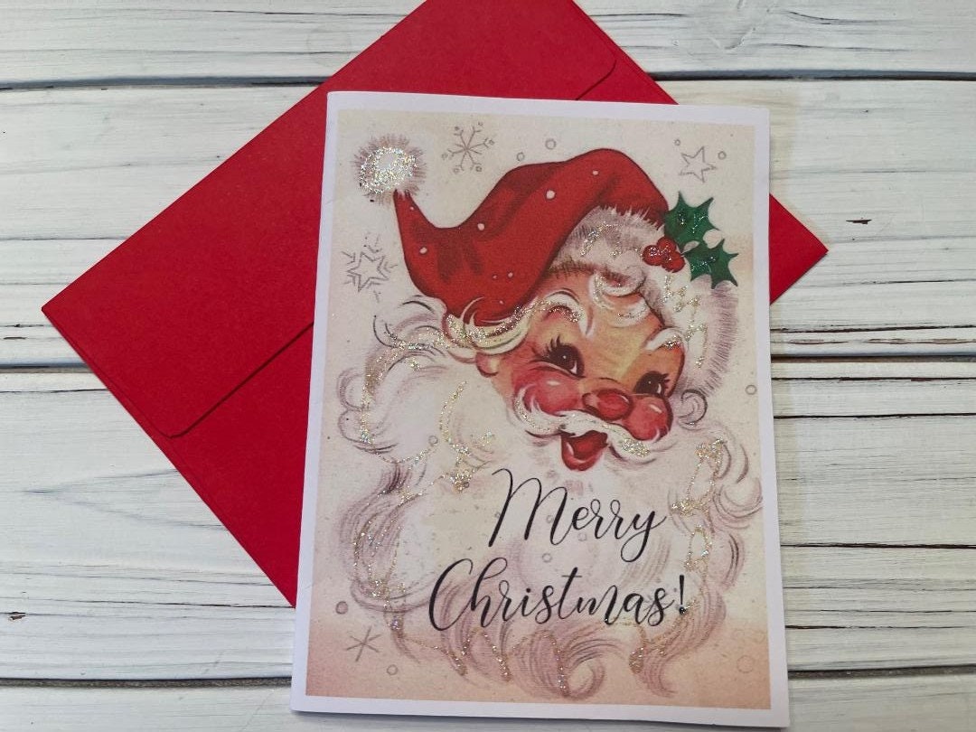 Red Santa Christmas Card Set With Envelopes and Envelope Seals, Hostess ...
