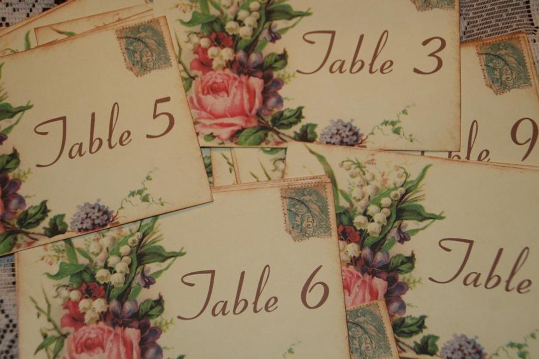 Wedding Table Number Cards, Vintage Postcard Style Shabby Chic Wedding ...