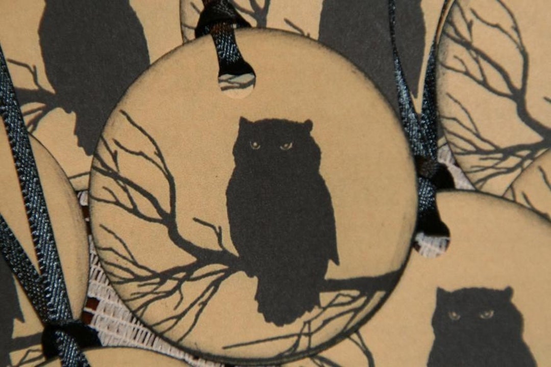 Black Owl Round Gift Tags - Etsy
