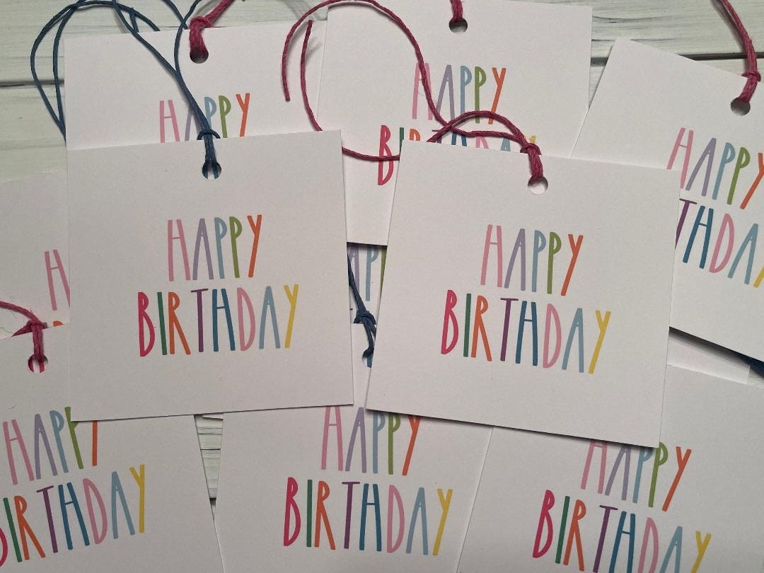Happy Birthday Gift Tags, Multicolor Letters Gift Tags, - Etsy