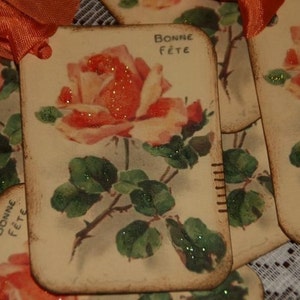 Paris Rose Vintage Postcard Bonne Fete Gift Tags - Etsy