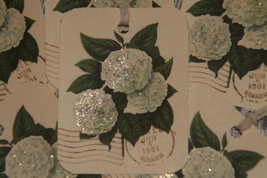 White Hydrangeas Glittered Gift Tags - Etsy