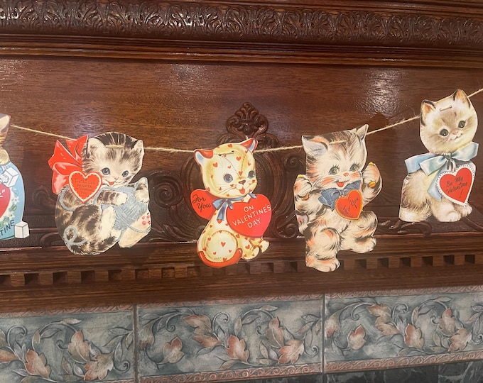Retro Vintage Valentine Banner, Valentine Kitty Garland, Vintage ...