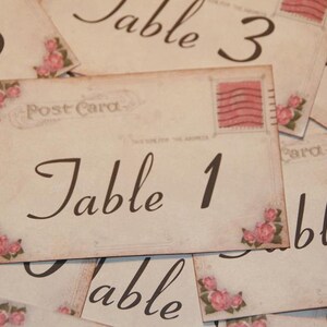 Wedding Table Number Cards - Vintage Postcard Style Shabby Chic -pink ...