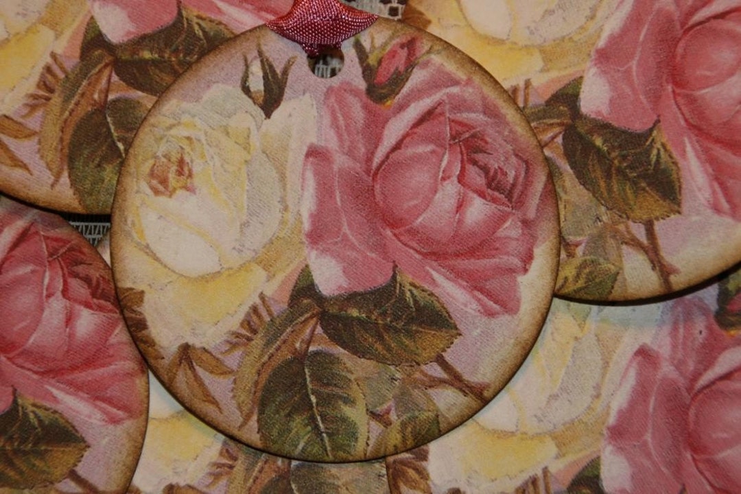 Pink and White Roses Gift Tags, Shabby Roses Round Tags, Pink Roses - Etsy