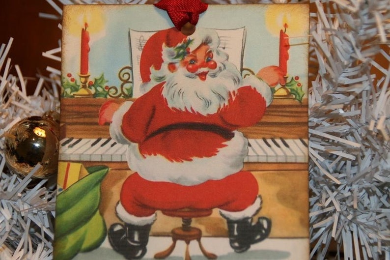 Piano Playing Santa Music Christmas Tags | Etsy