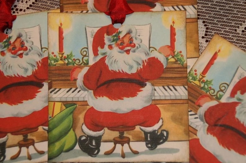 Piano Playing Santa Music Christmas Tags | Etsy