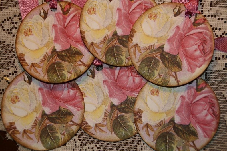 Pink and White Roses Gift Tags, Shabby Roses Round Tags, Pink Roses - Etsy