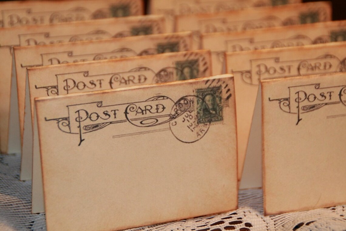 Wedding Place Cards, Vintage Post Cards Placecards, Escort Cards, Tent ...
