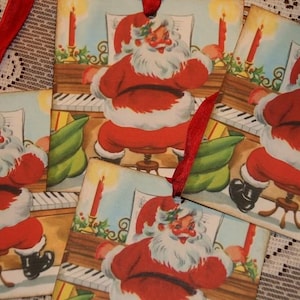 Piano Playing Santa Music Christmas Tags - Etsy