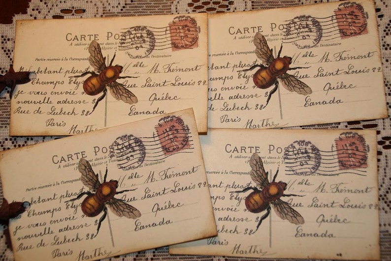 BEE Altered Art Carte Postal Tags or Postcards - Etsy