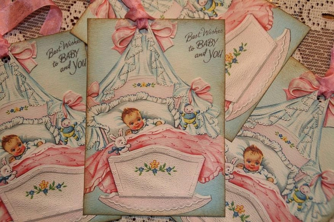 Vintage Baby Tags Best Wishes to Baby and You Gift Tags | Etsy