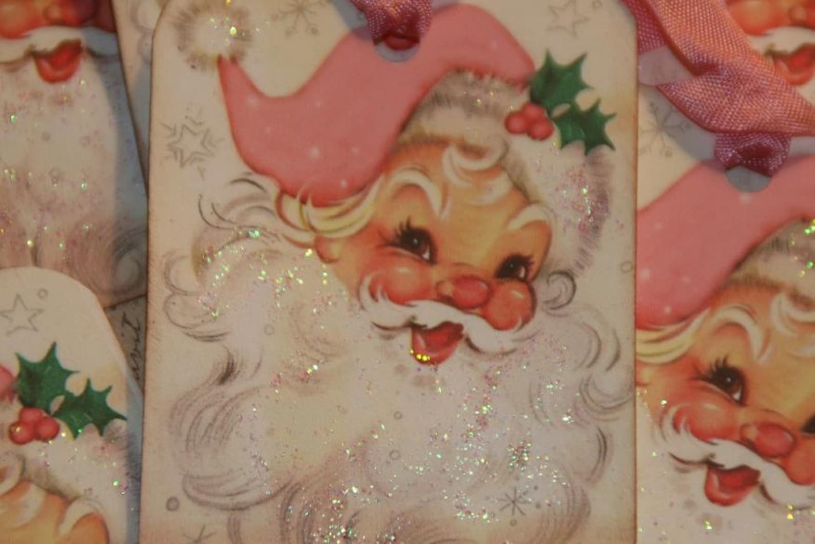Christmas Gift Tags Pink Christmas Pink Santa Tags Holiday | Etsy