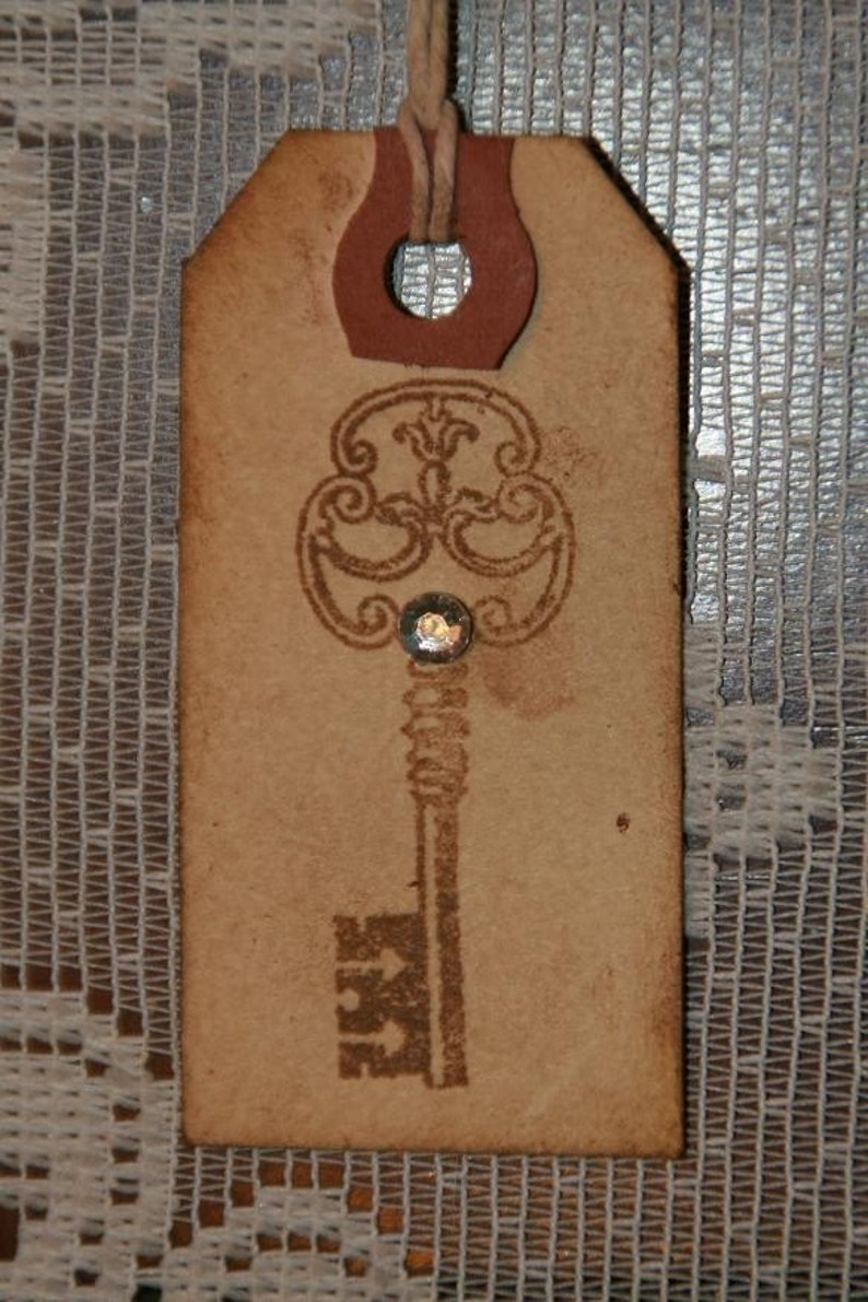 12 Primitive Vintage KEY Gift Tags With Rhinestone | Etsy
