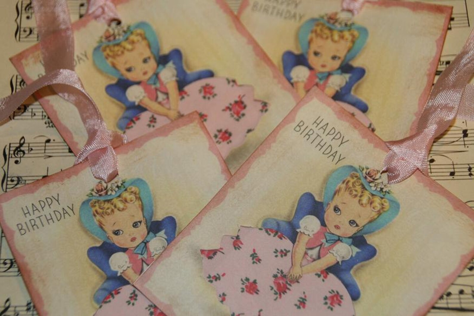 Girl Birthday Wishes Gift Tags, Vintage Birthday Tags, Happy Birthday ...