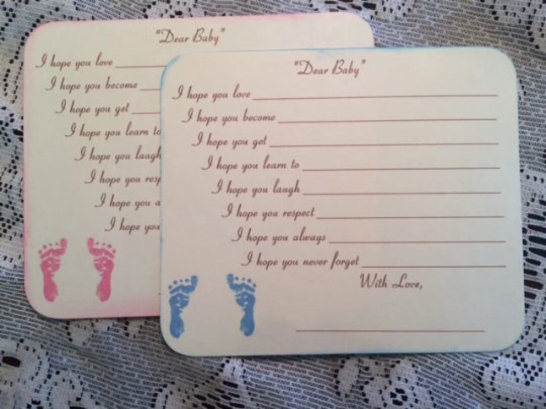 Baby Wishes Cards, Baby Feet Dear Baby Cards, Baby Shower Game Activity ...