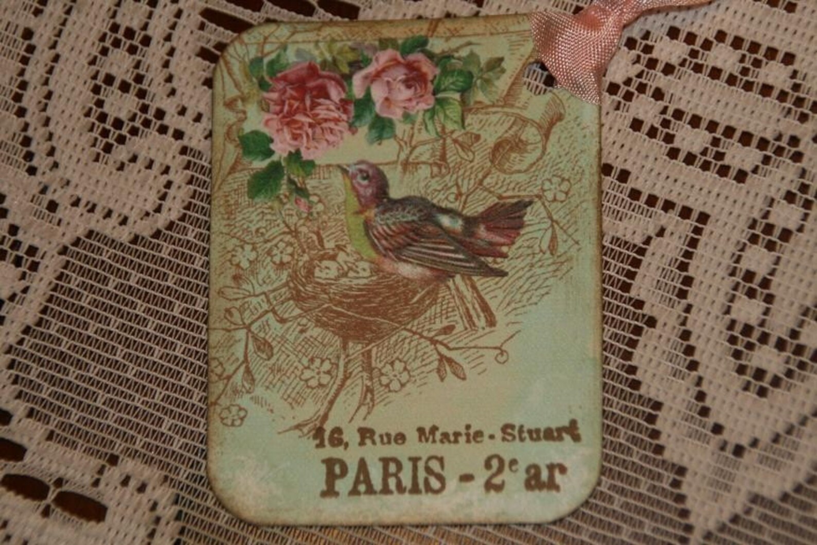 Paris French Inspired Birds Nest Pink Roses Gift Hang Tags - Etsy