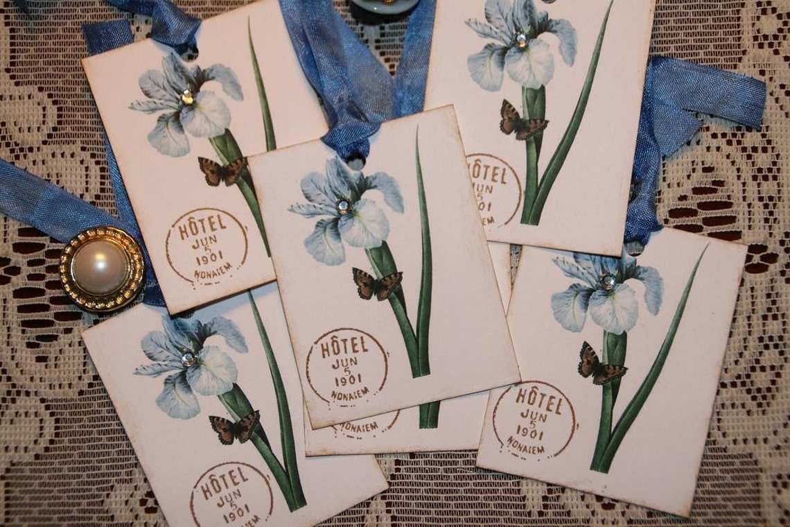 Blue Iris Flower Gift Tags With Rhinestone - Etsy