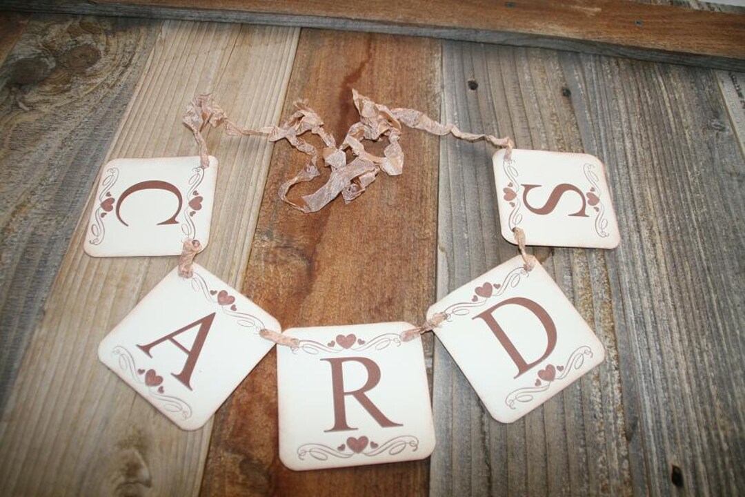 Cards Banner, Wedding Garland, Cards Sign Rustic Wedding, Vintage ...