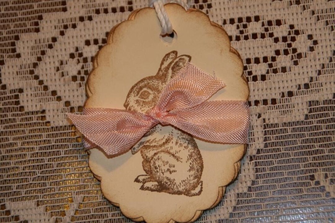BUNNY Tags, Oval Scalloped Handstamped Gift Tags - Etsy
