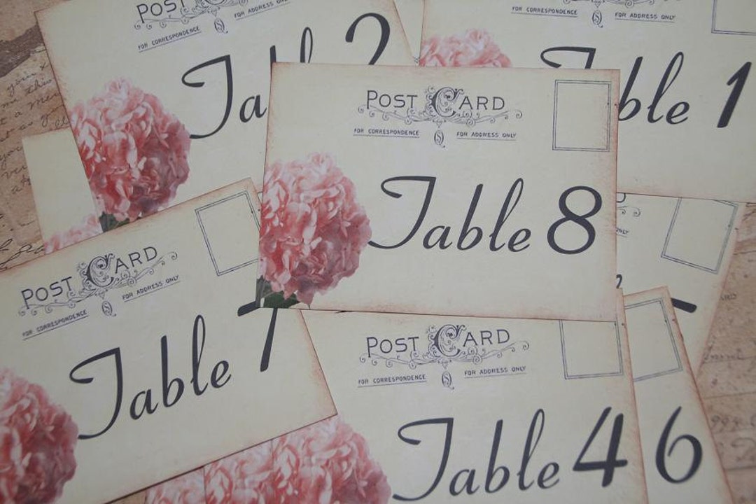 Wedding Table Number Cards - Vintage Postcard Style With Peach ...