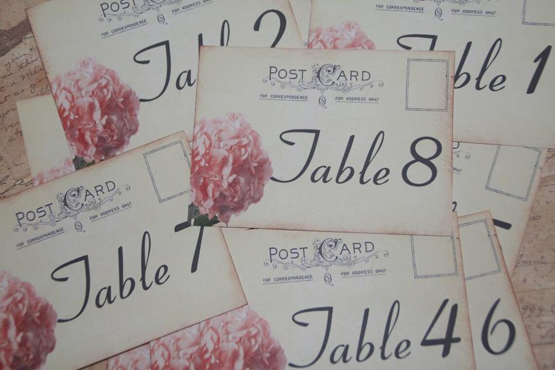 Wedding Table Number Cards Vintage Postcard Style With Peach - Etsy