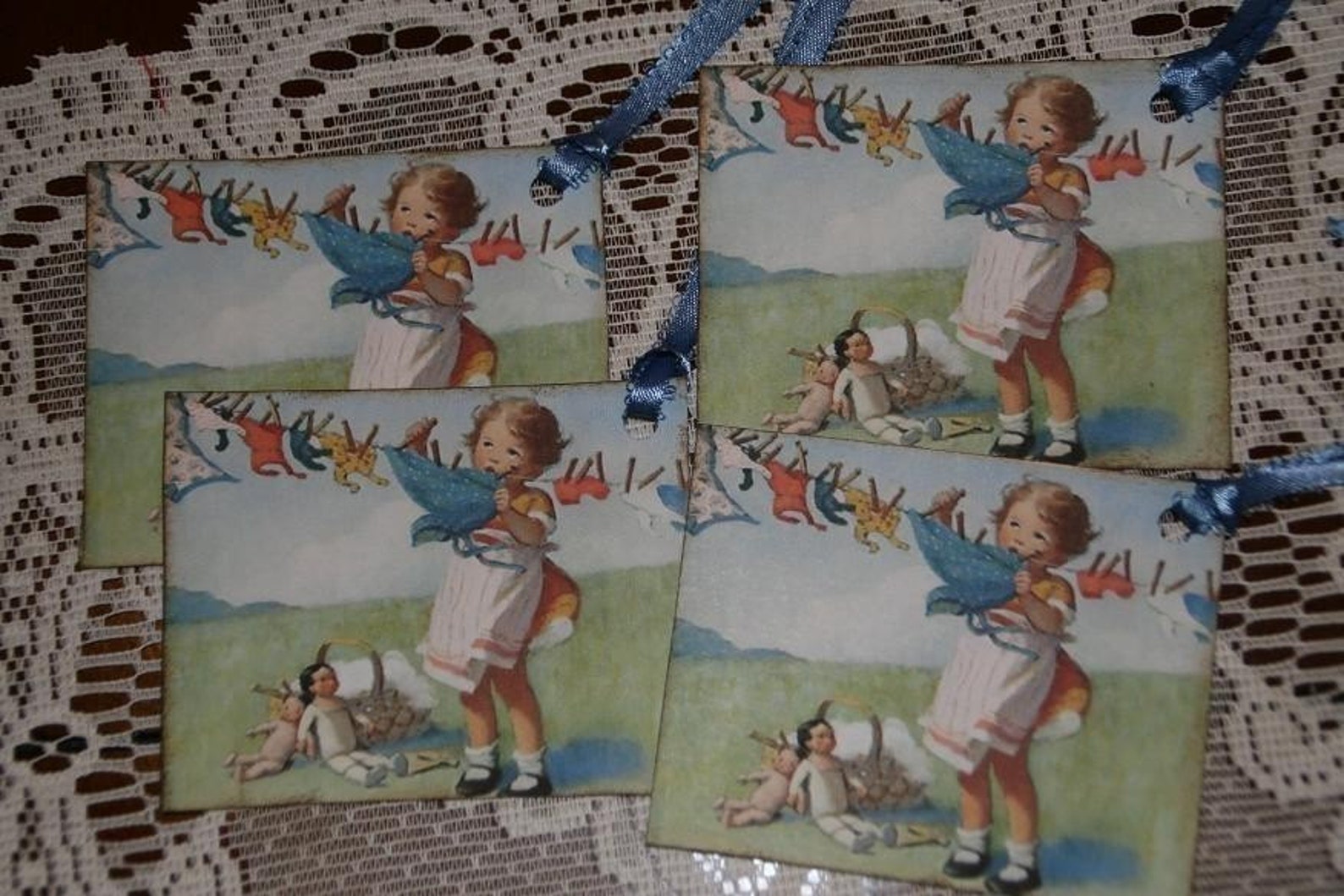 Vintage Postcard Clothesline Laundry Gift Tags | Etsy