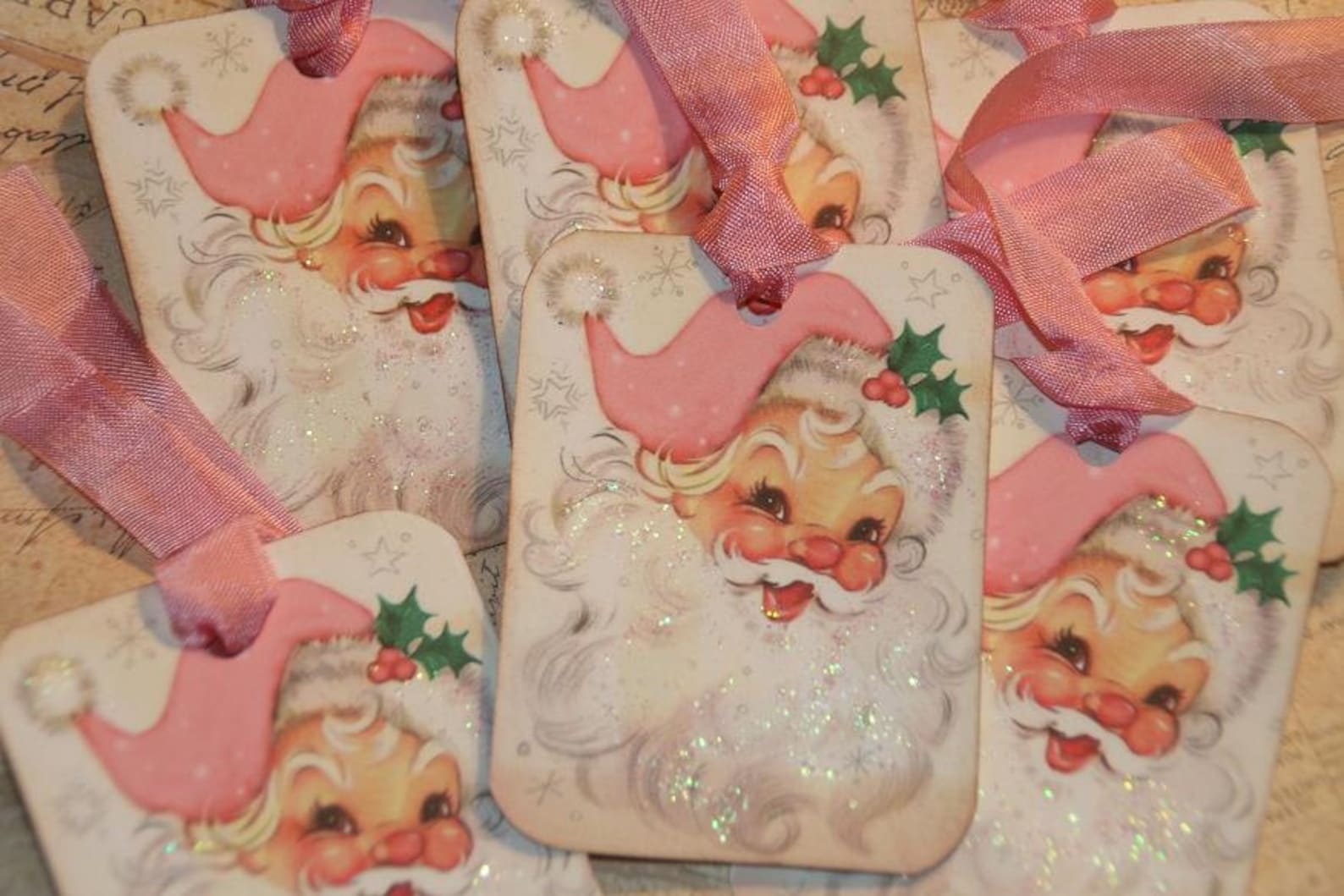 Christmas Gift Tags Pink Christmas Pink Santa Tags Holiday | Etsy