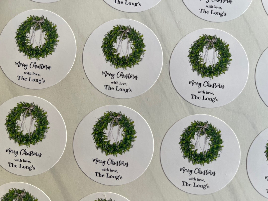 Christmas Personalized Stickers, Wreath Labels Envelope Seals Available ...