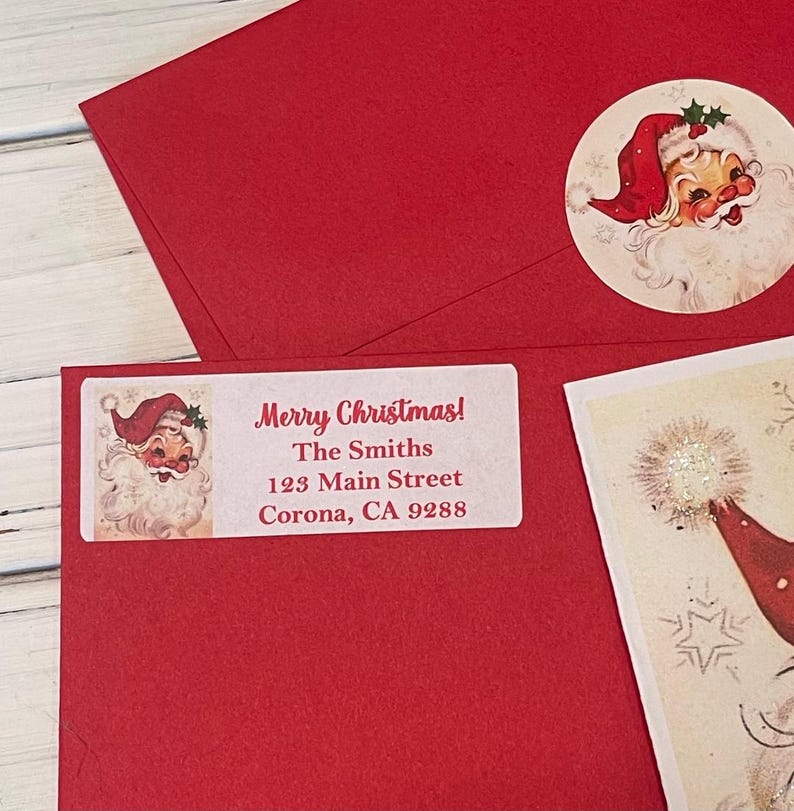 Red Santa Christmas Card Set With Envelopes and Envelope Seals, Hostess ...