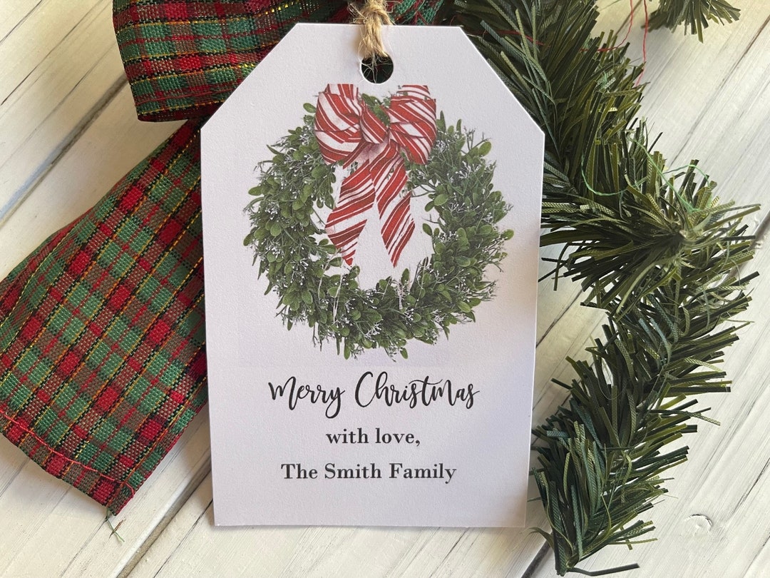 Wreath Gift Tags Personalized, Christmas Gift Tags With Red and White ...