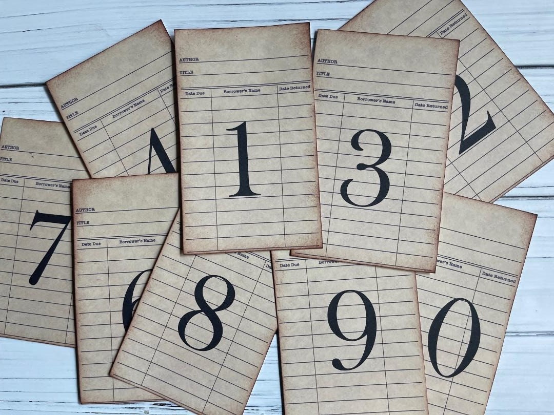 Library Card Wedding Table Numbers, Book Themed Table Cards, Vintage ...