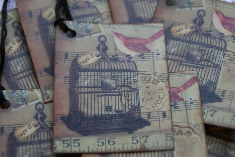 Bird Cage Altered Art Gift Tags - Etsy