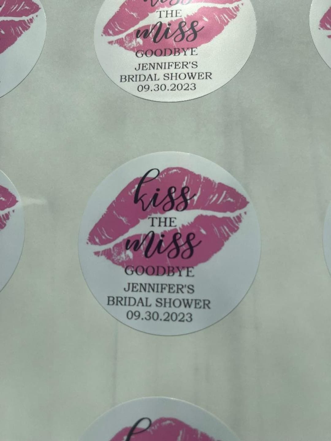 Kiss the Miss Goodbye Favor Stickers, Bridal Shower Favors Tags ...